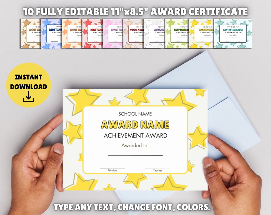 Custom Award Certificate Printable Digital Classroom Certificate Canva ...