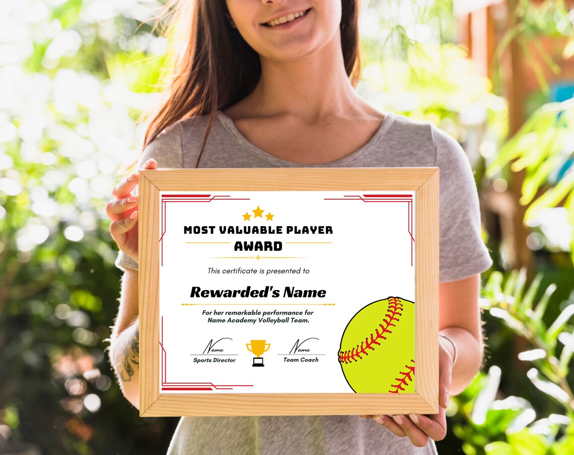 Editable Softball Award Certificate, Team Party Printable, Canva ...