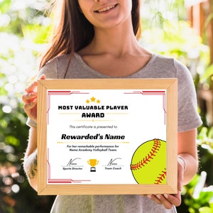 Editable Softball Award Certificate, Team Party Printable, Canva ...