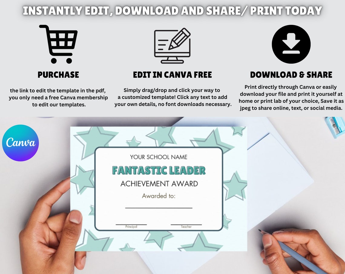 School Classroom Kids Student Award Certificate Canva Template Bundle ...