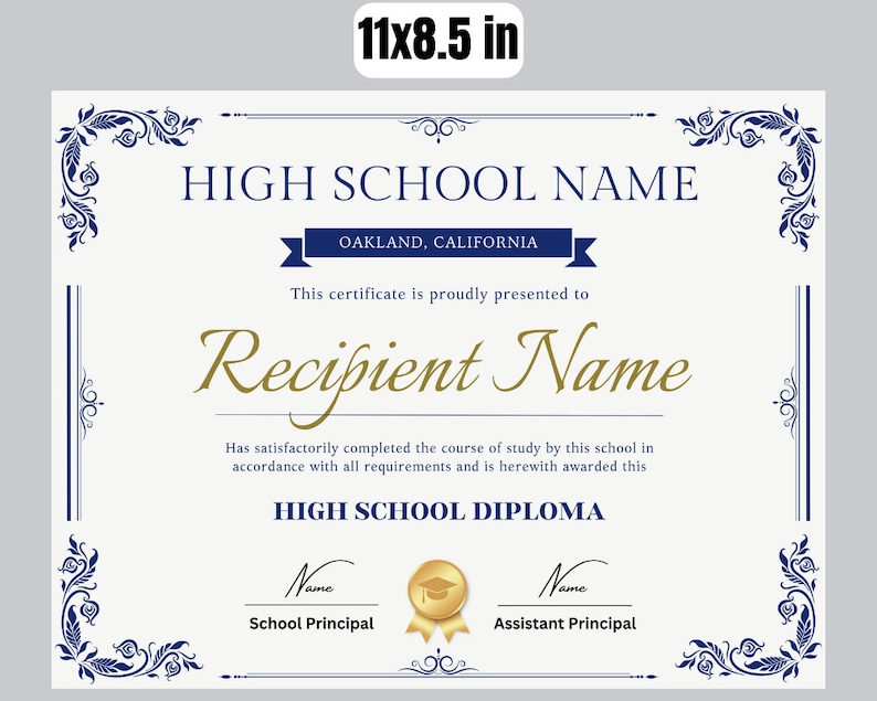Editable High School Diploma Canva Template, General Education ...