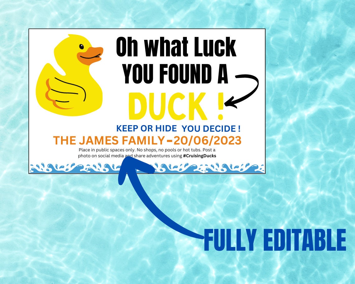 Editable Duck Cruising Ducks Tag You Found a Duck Template Gift for ...