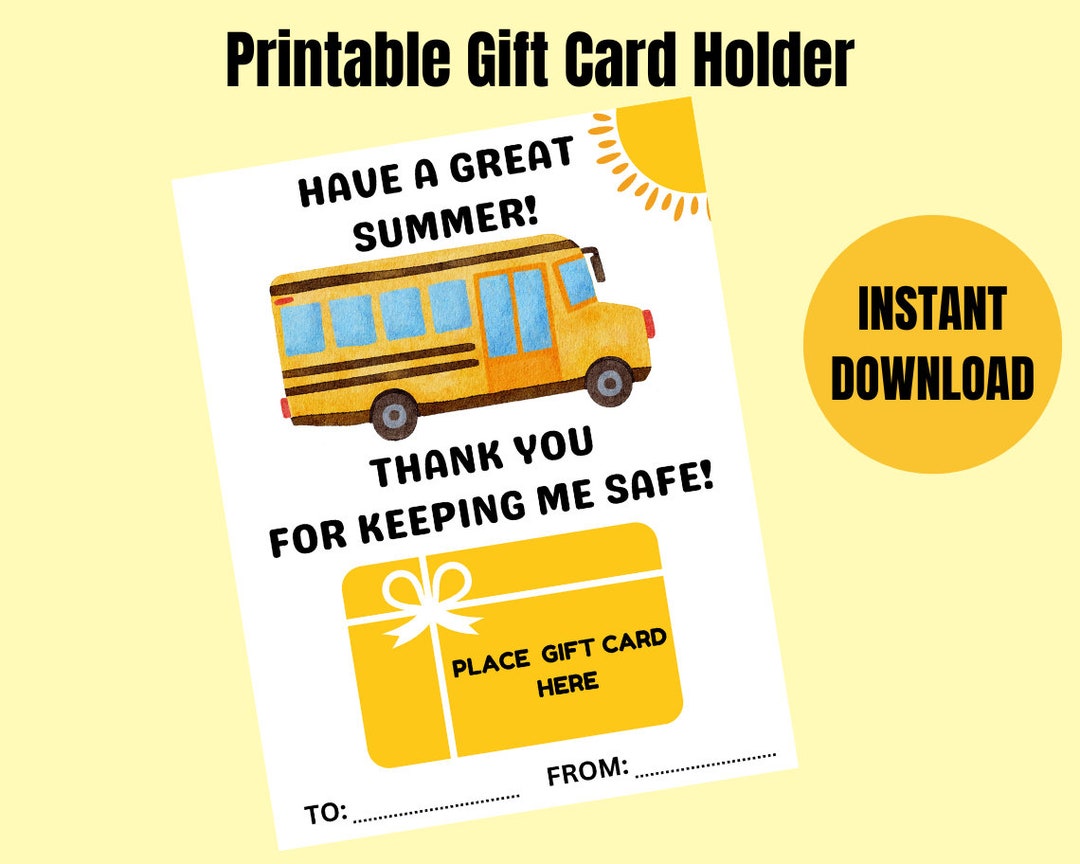 Printable Appreciation Gift for Bus Driver Thank You Gift Card Holder ...