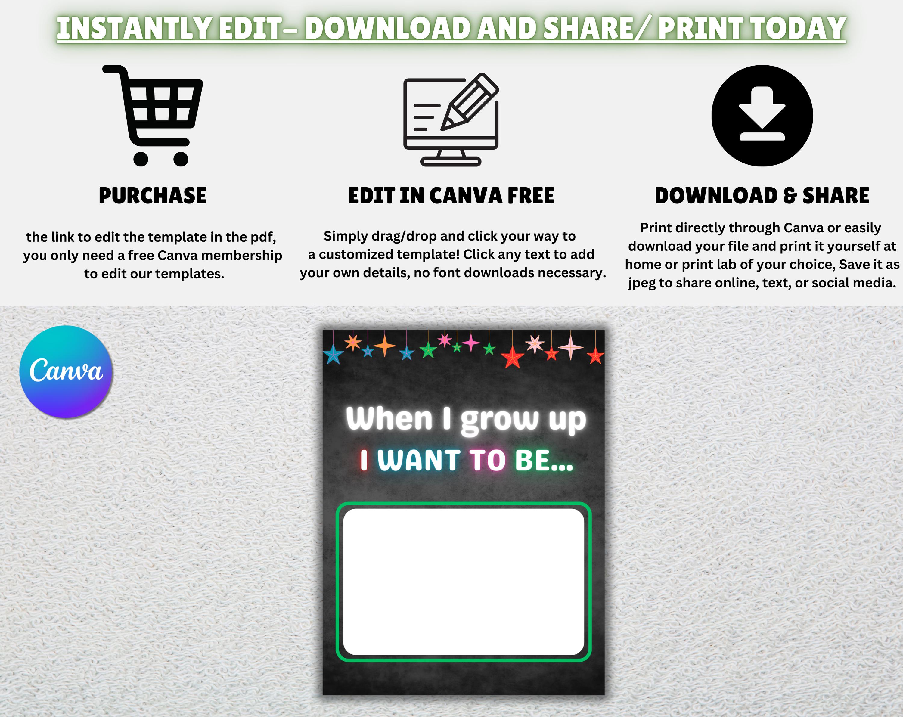 Editable When I Grow up Sign Template, When I Grow up I Want to Be ...