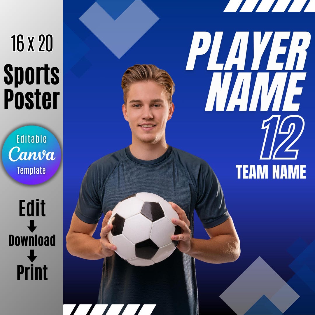 Soccer Player Editable Poster Template DIY Sport Printable Custom ...