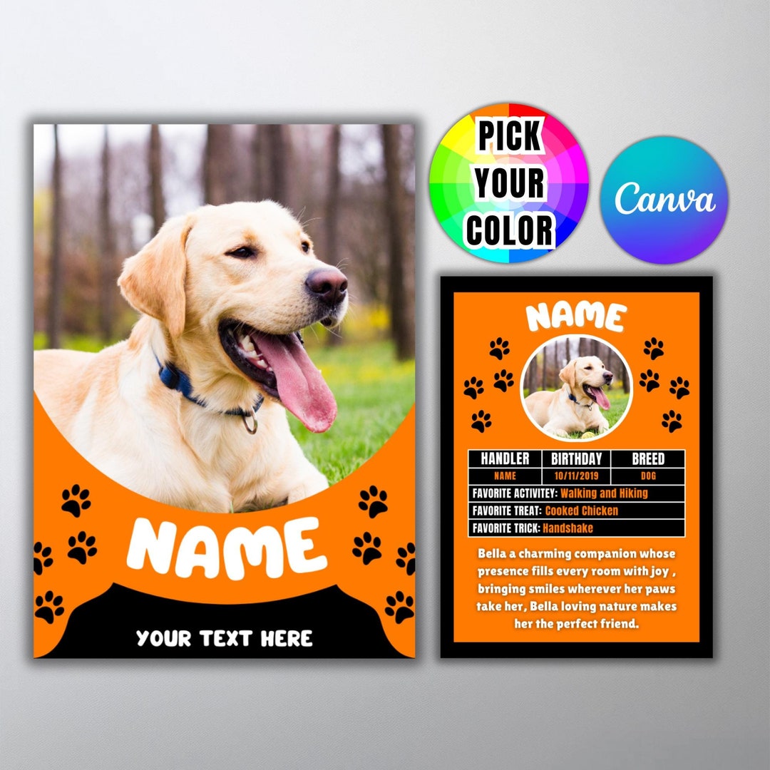 Editable Dog Trading Custom Cards Template, Animal Trading Card Canva ...