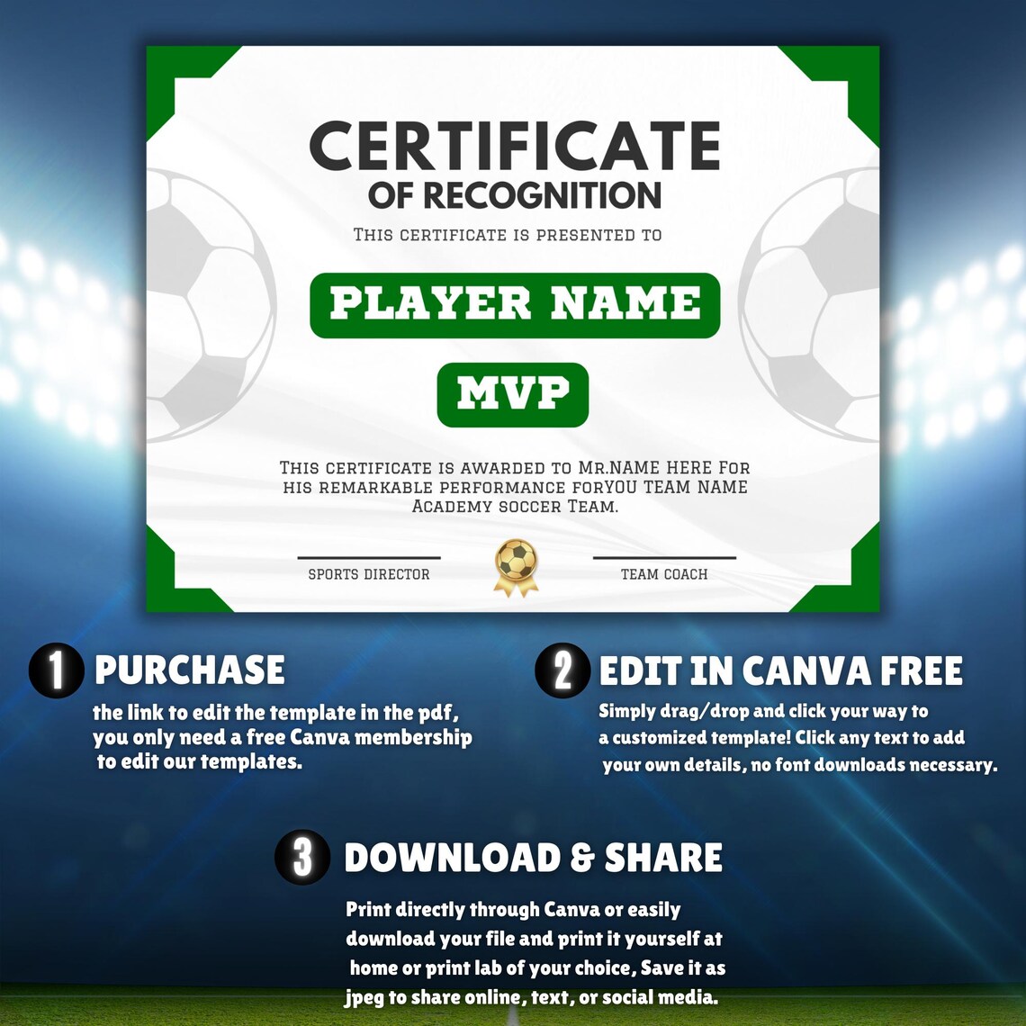 Editable Soccer Certificate Award Printable Soccer End of Season Award ...