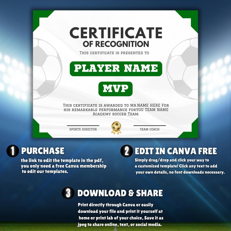 Editable Soccer Certificate Award Printable Soccer End of Season Award ...