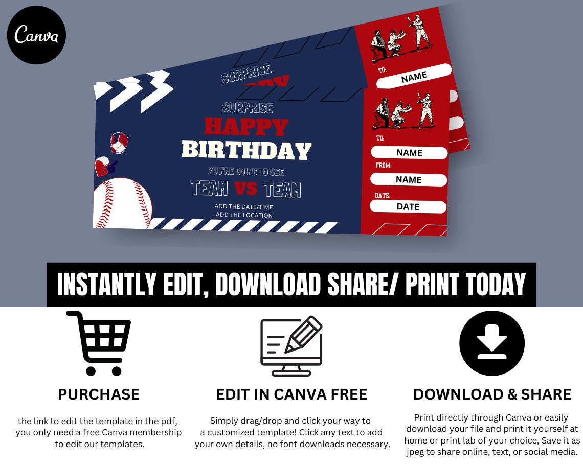 Editable Baseball Birthday Ticket Template (digital Download) - Etsy