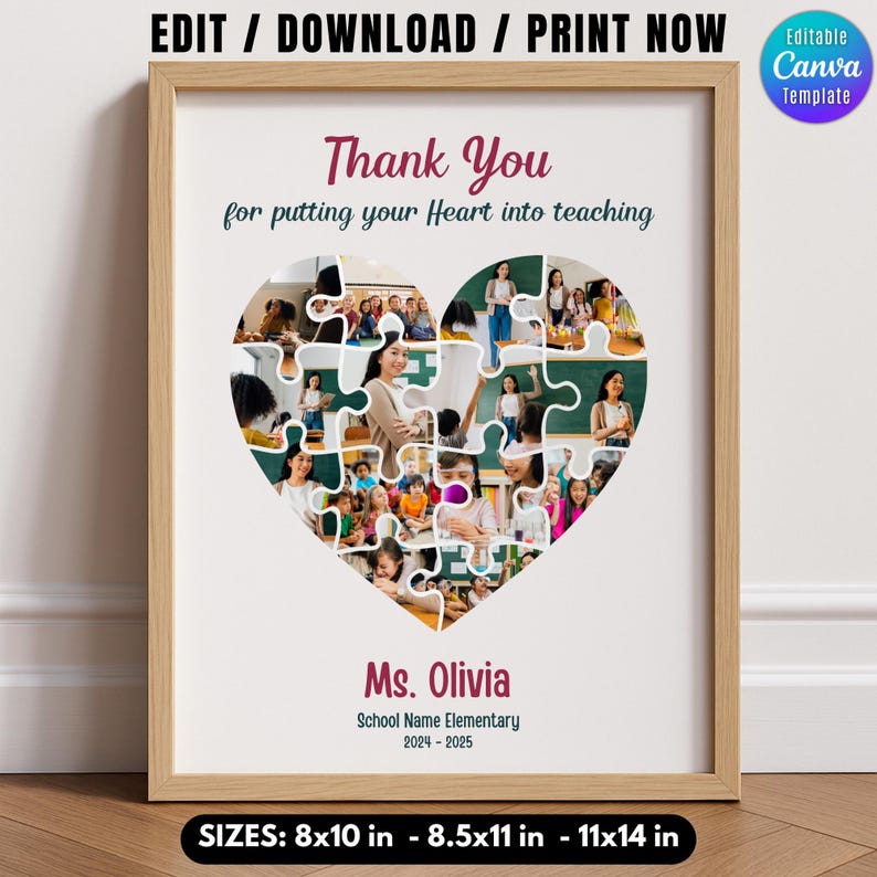 Teacher Photo Collage Gift: Personalized Printable Thank You Keepsake ...