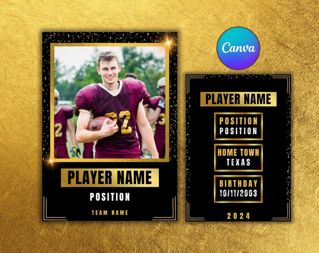 Golden Football Trading Cards Template, Personalized DIY Sport Card ...