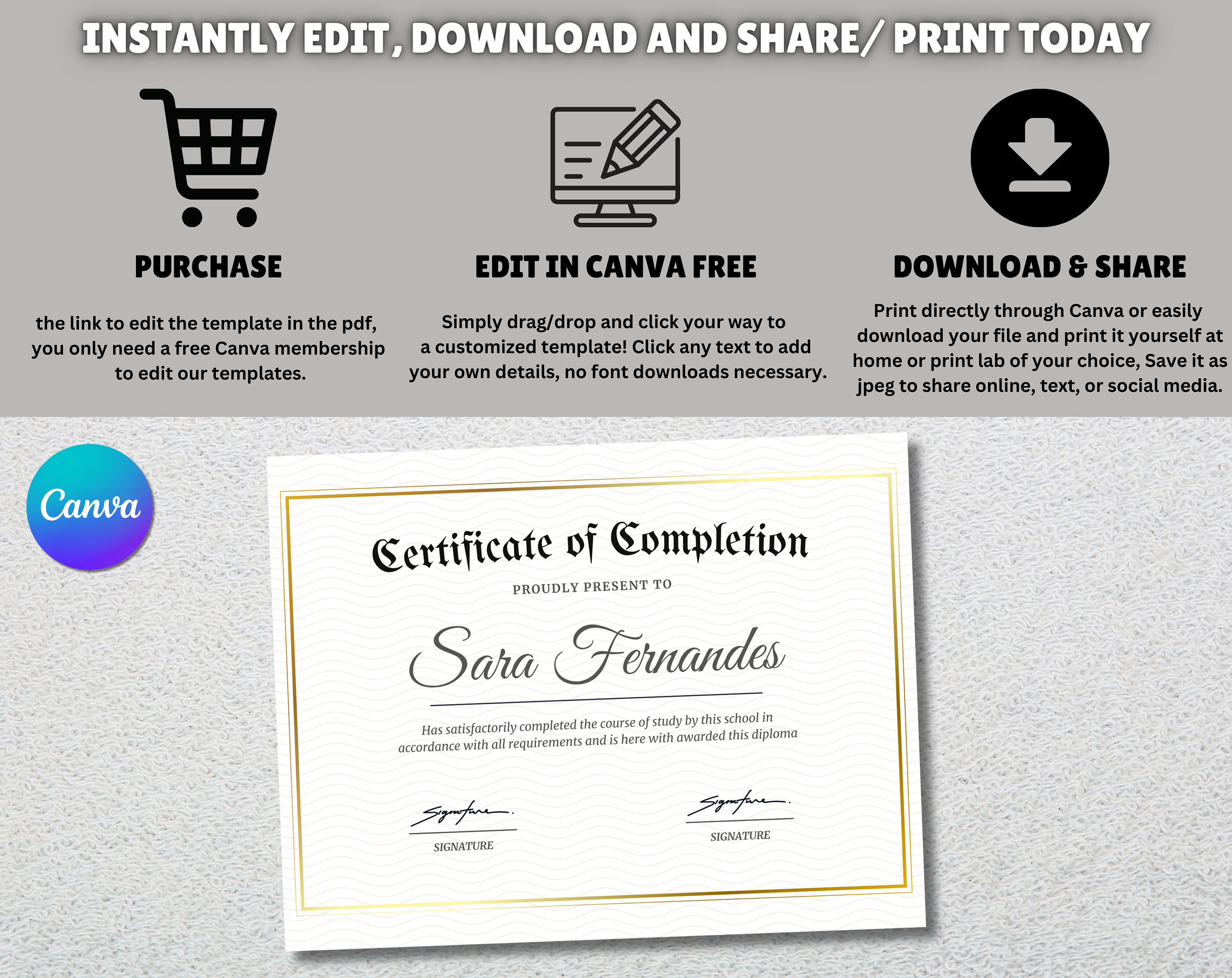 Editable School Certificate of Achievement Canva Template General ...