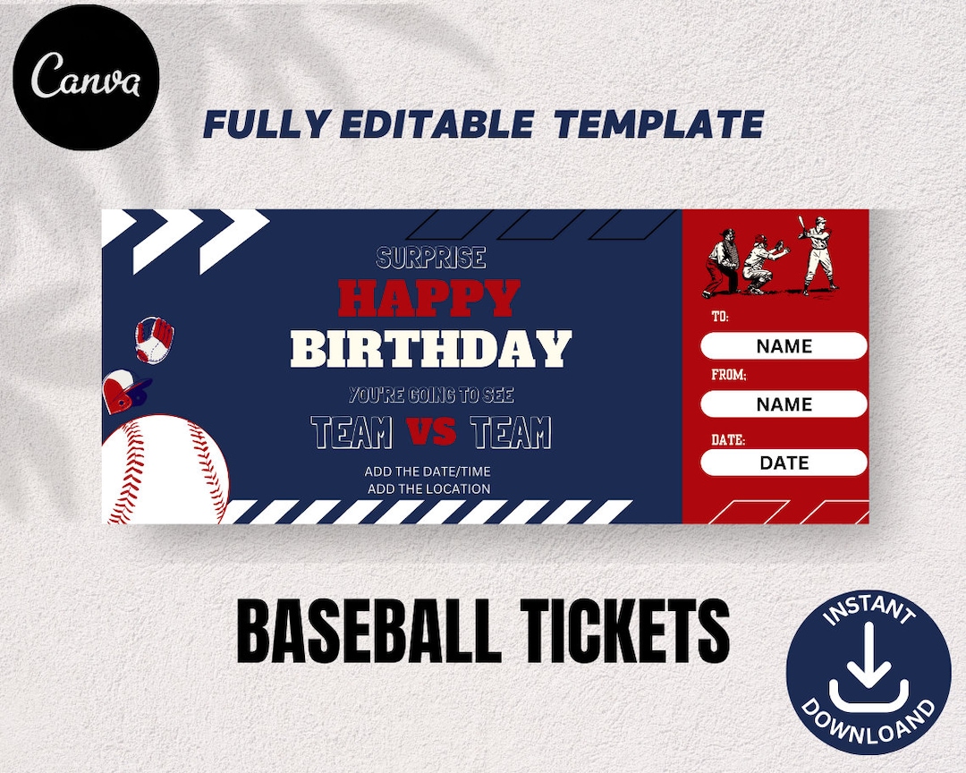 Printable Baseball Game Tickets, Instant Download, Editable Baseball ...