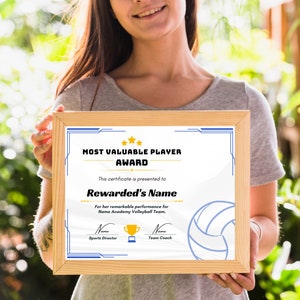 Editable Volleyball Certificate Award Canva Template,printable ...