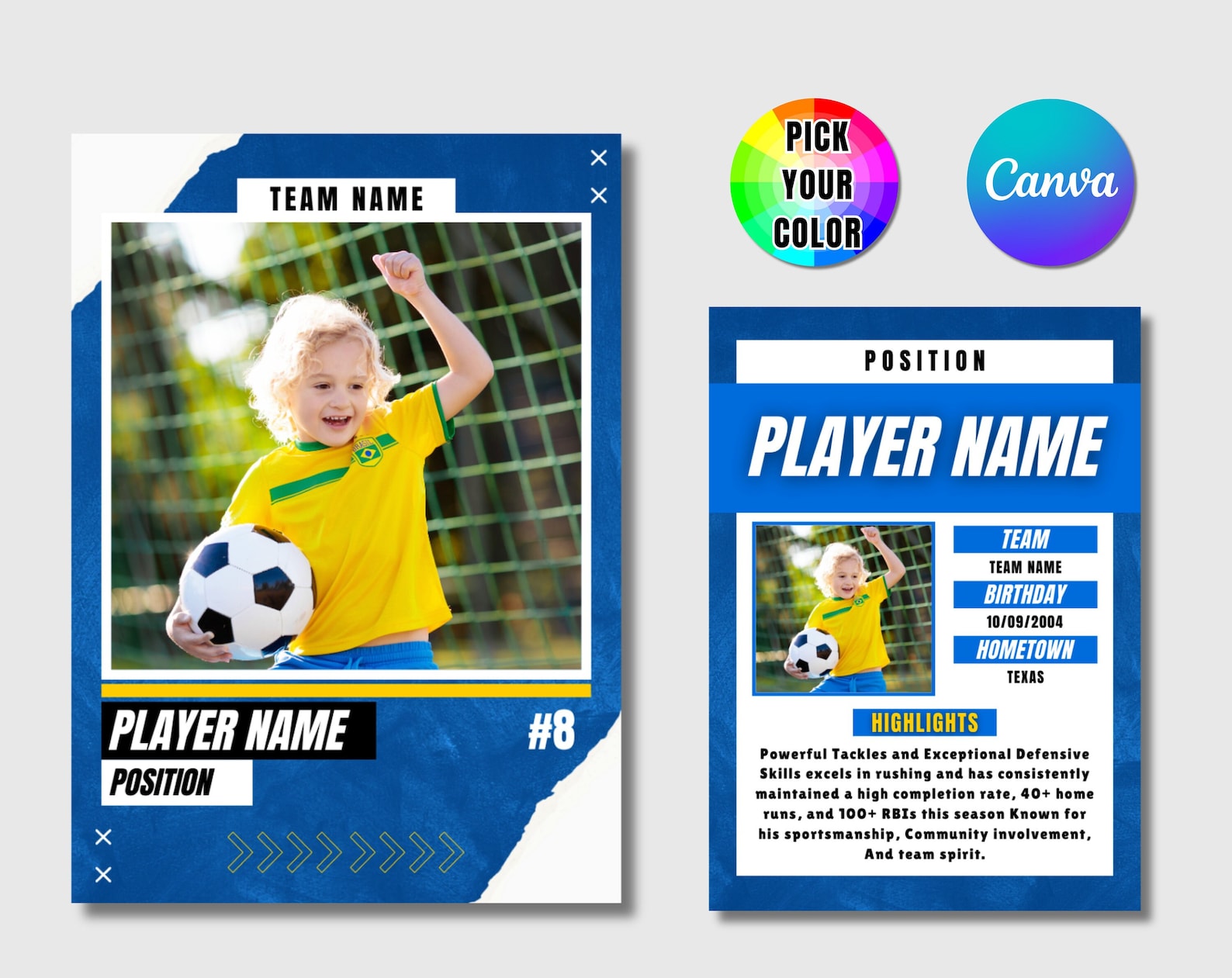 Editable Soccer Trading Cards Template Personalized DIY Sport Card ...