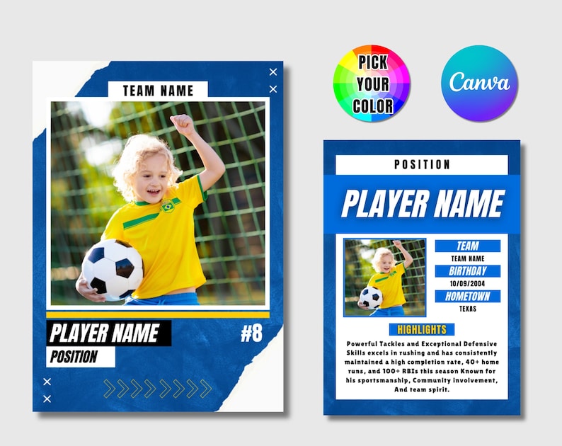 Editable Soccer Trading Cards Template Personalized DIY Sport Card ...