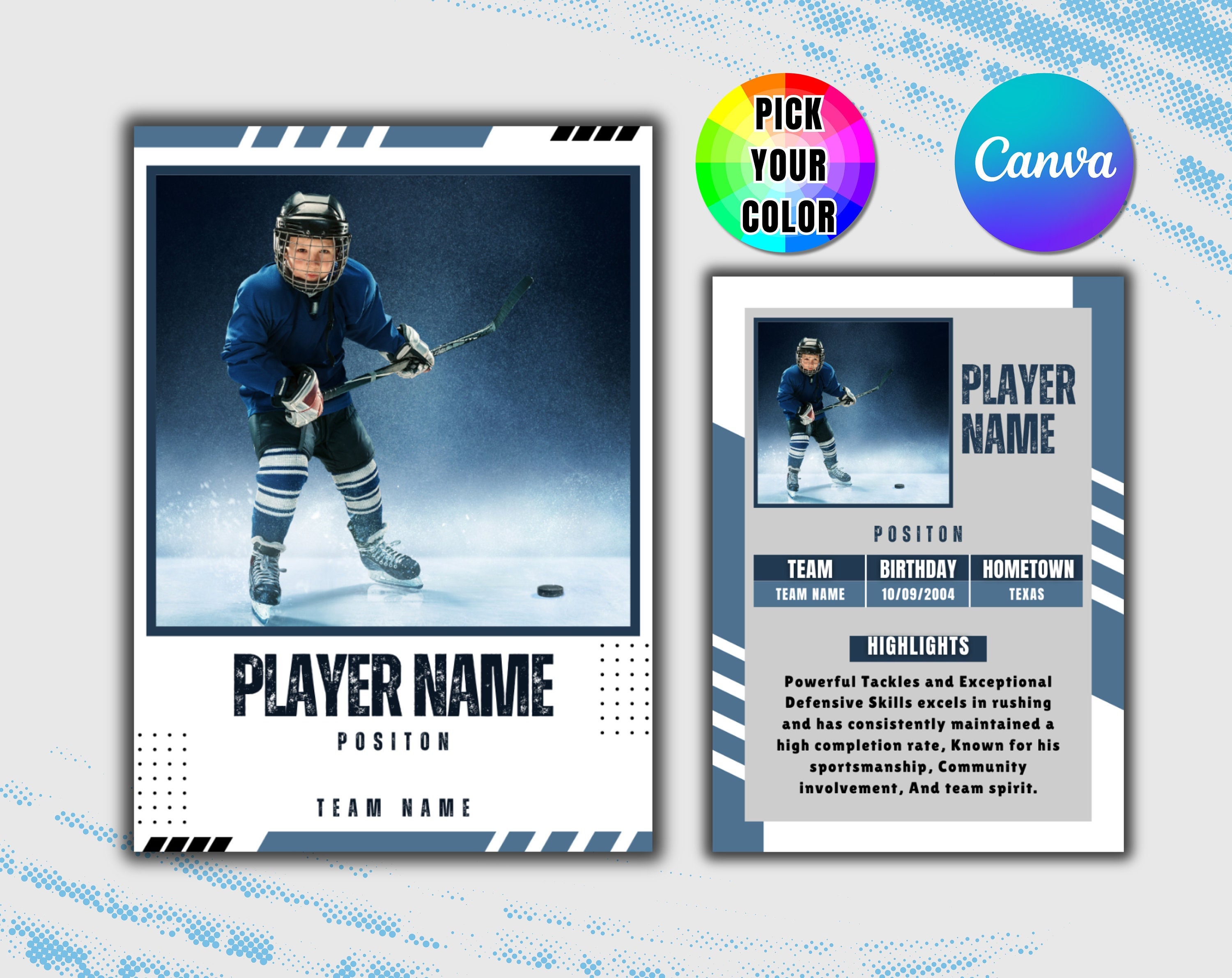 Hockey Trading Card Template Editable Hockey Player Card Canva Template ...