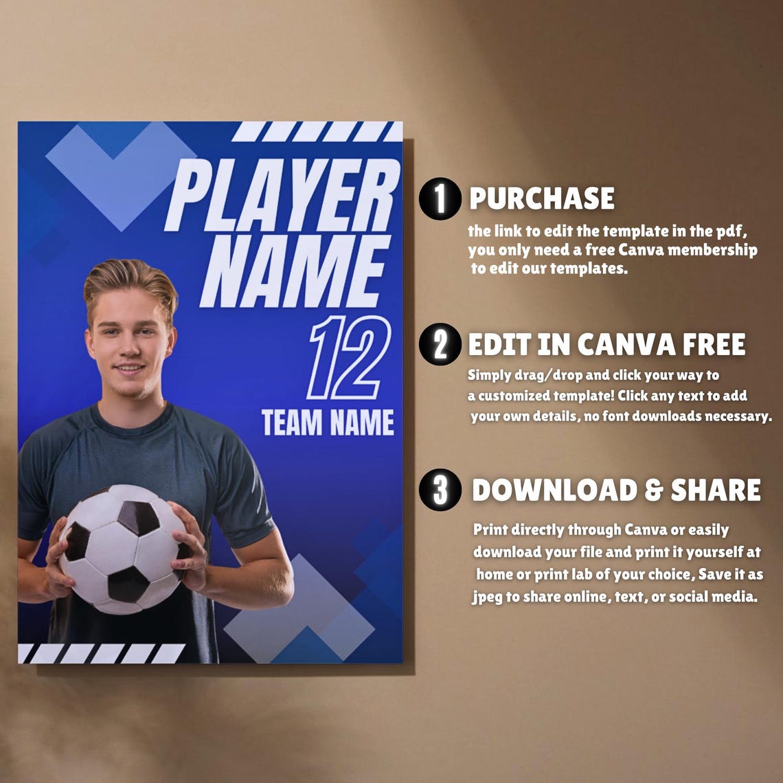 Poster Football Player Template DIY Sport Poster Printable Customizable ...