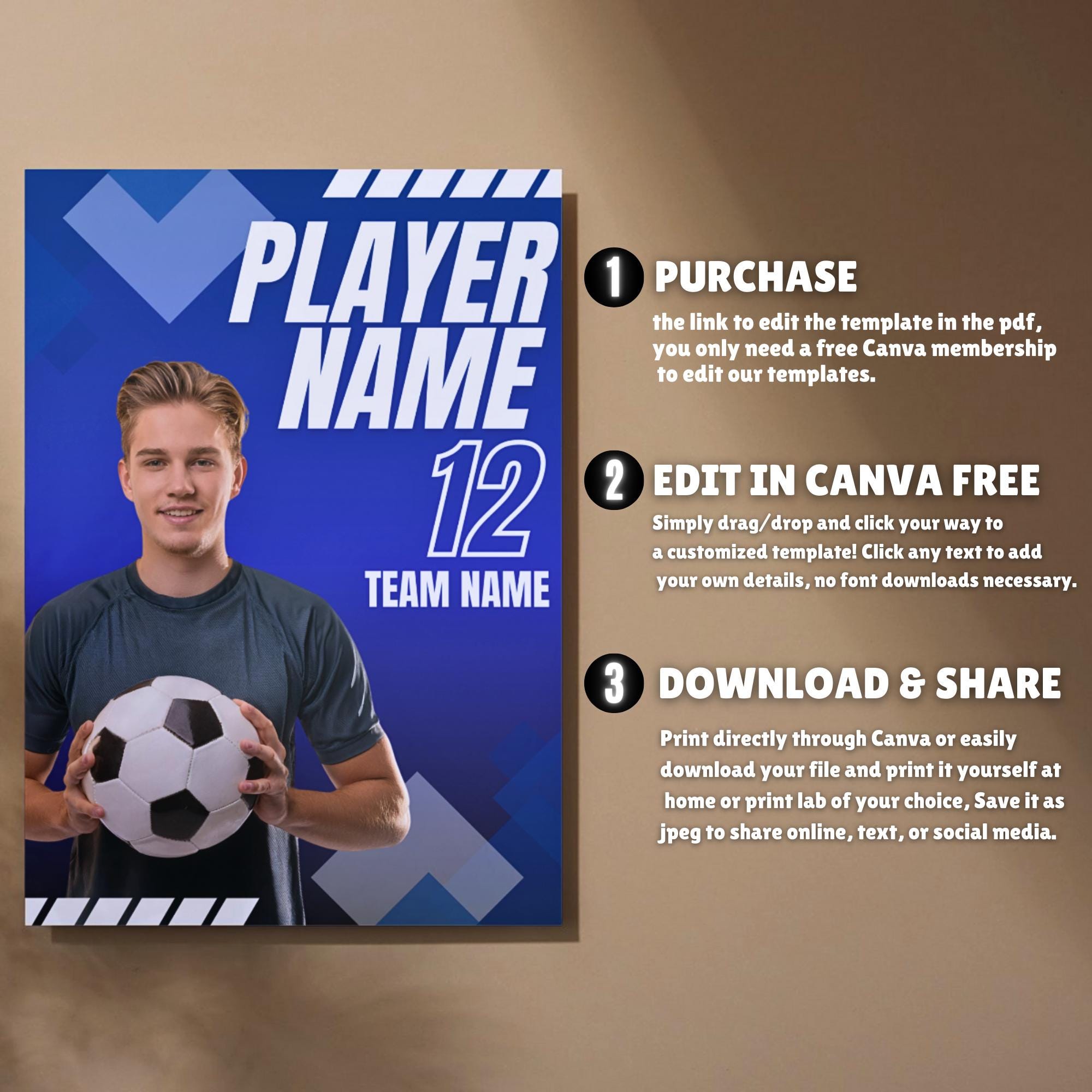 Poster Football Player Template DIY Sport Poster Printable Customizable ...