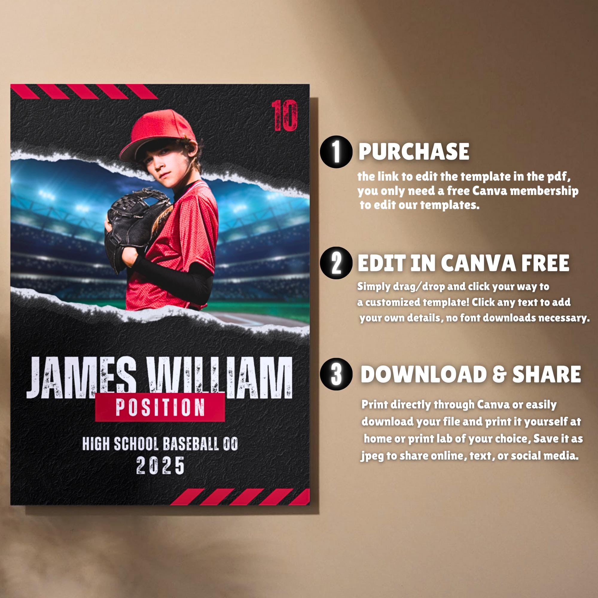 Baseball Poster Canva Template, Custom Editable Baseball School Team ...
