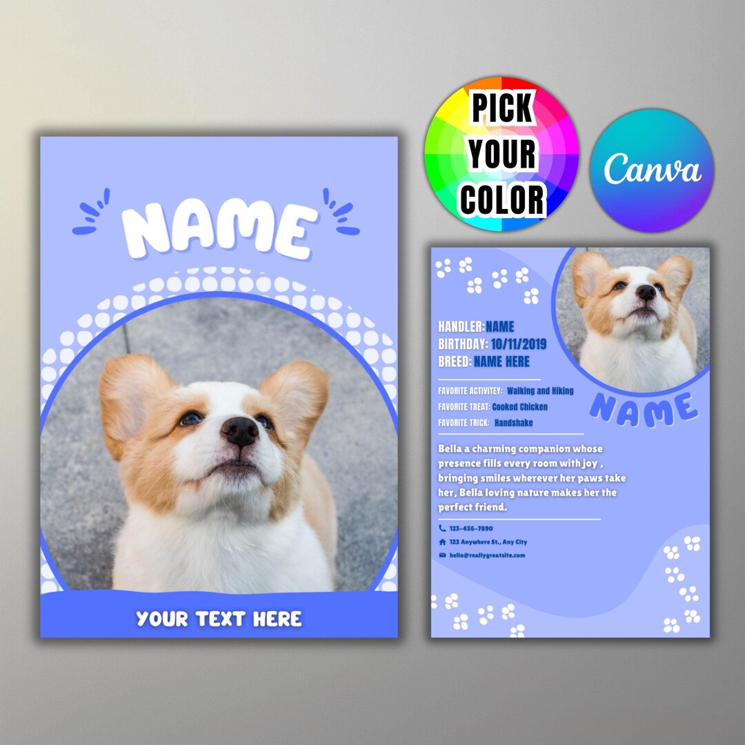 Editable Dog Trading Card Template, Custom Pet Trading Card Canva ...