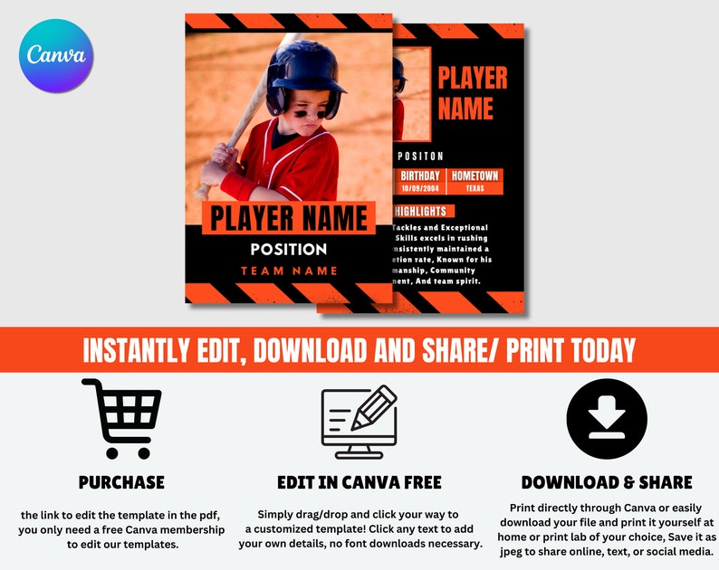 Baseball Trading Cards Template, Custom DIY Sports Card, Personalized ...