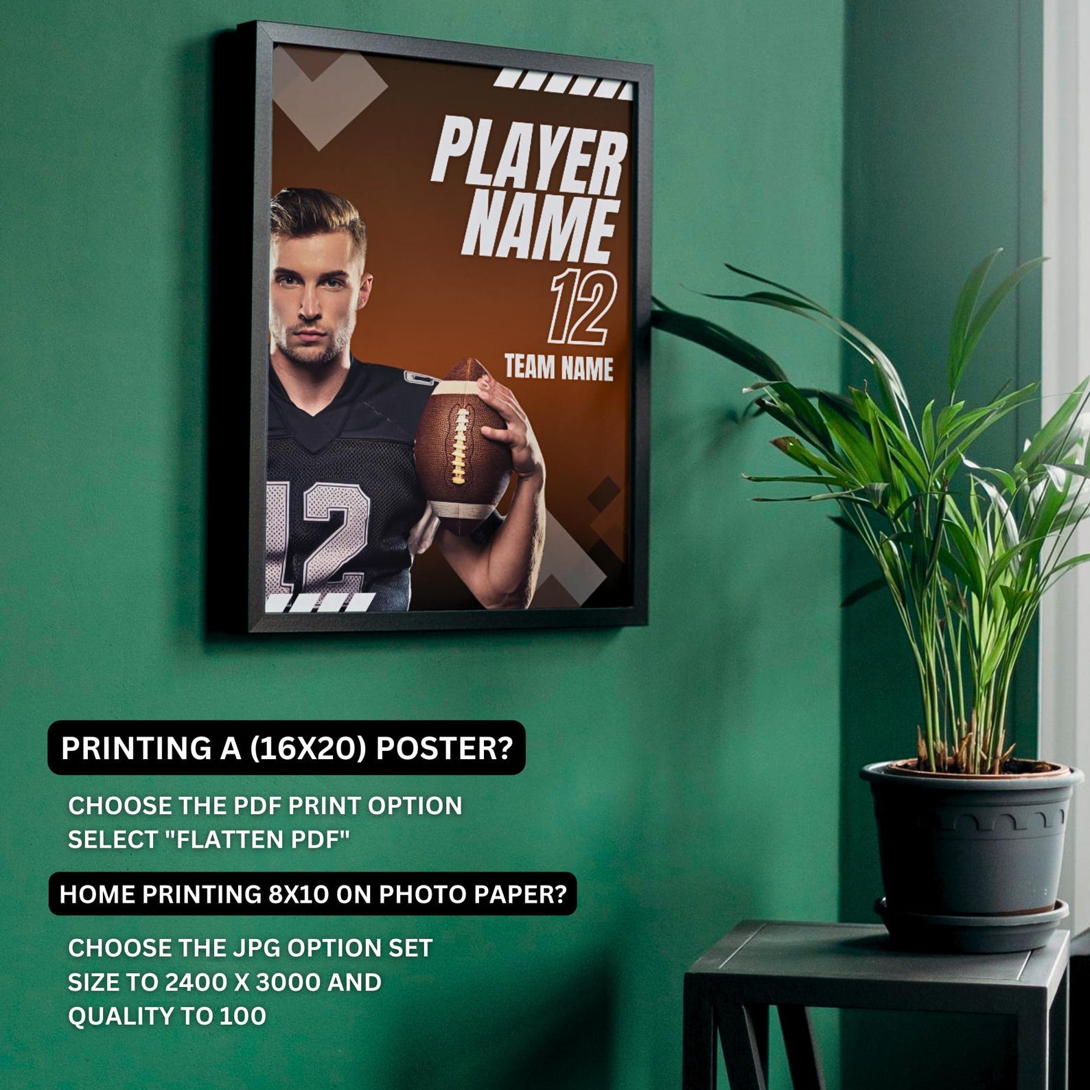 Poster Football Player Template DIY Sport Poster Printable Customizable ...