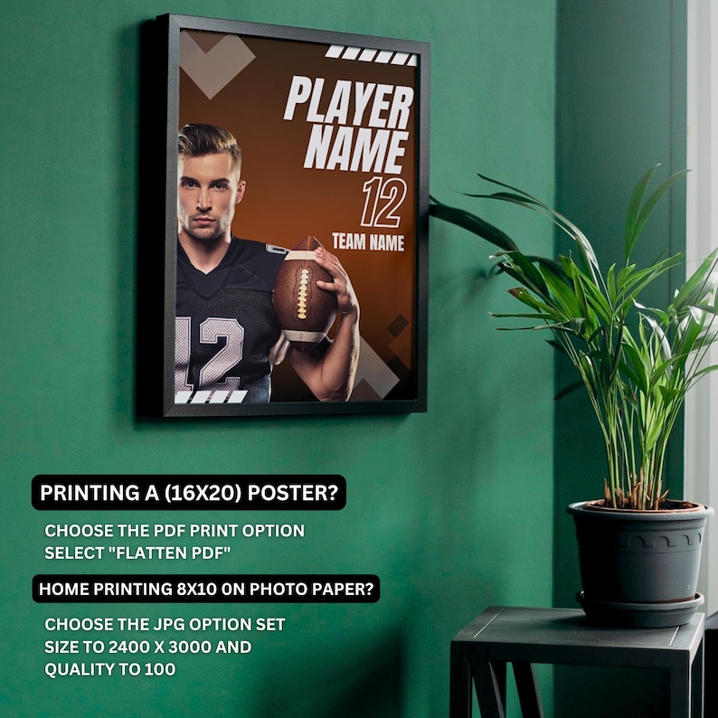 Poster Football Player Template DIY Sport Poster Printable Customizable ...