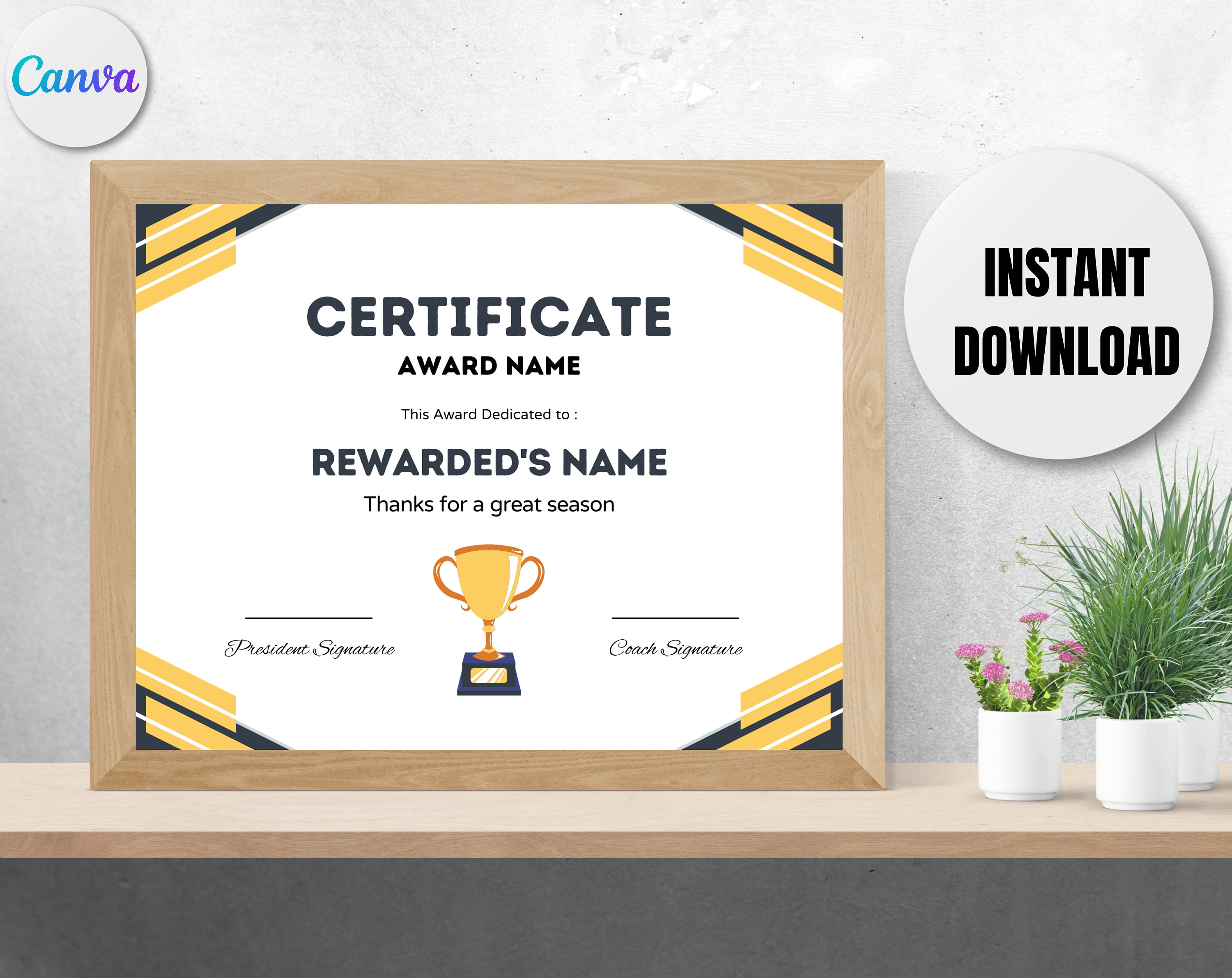 Editable Simple Certificate Award Canva Template, Printable End of ...