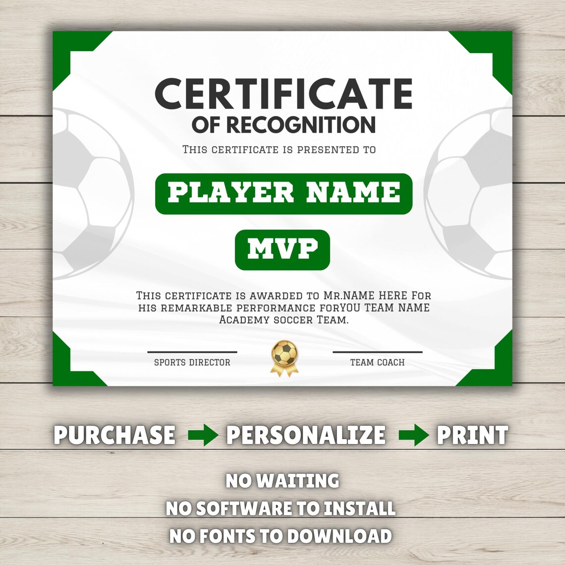 Editable Soccer Certificate Award Printable Soccer End of Season Award ...