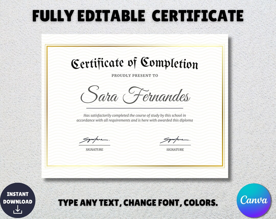Editable School Certificate of Achievement Canva Template General ...
