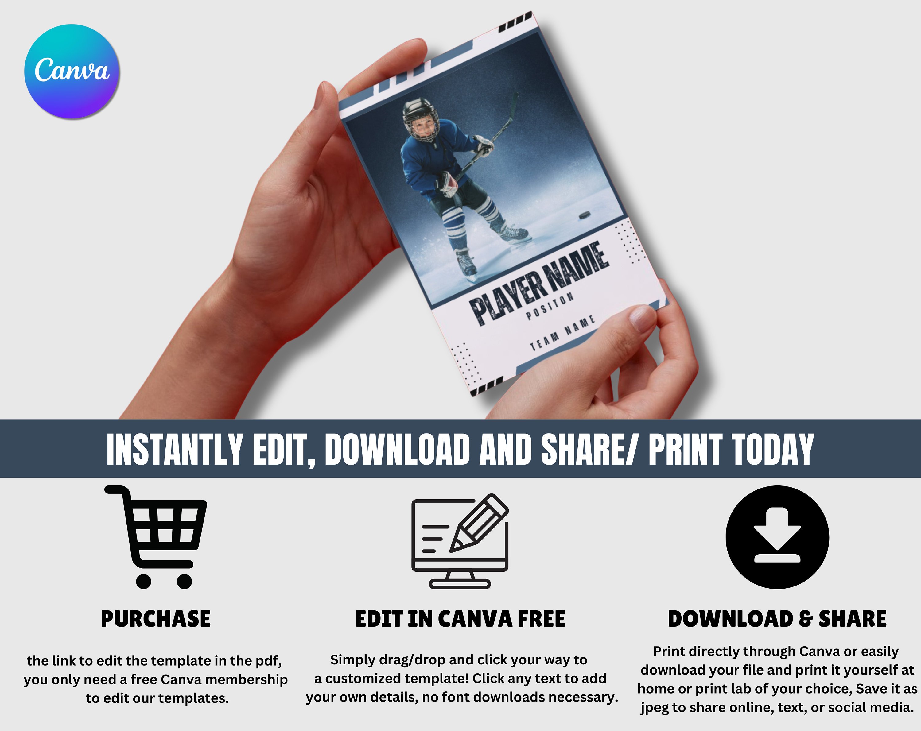 Hockey Trading Card Template Editable Hockey Player Card Canva Template ...