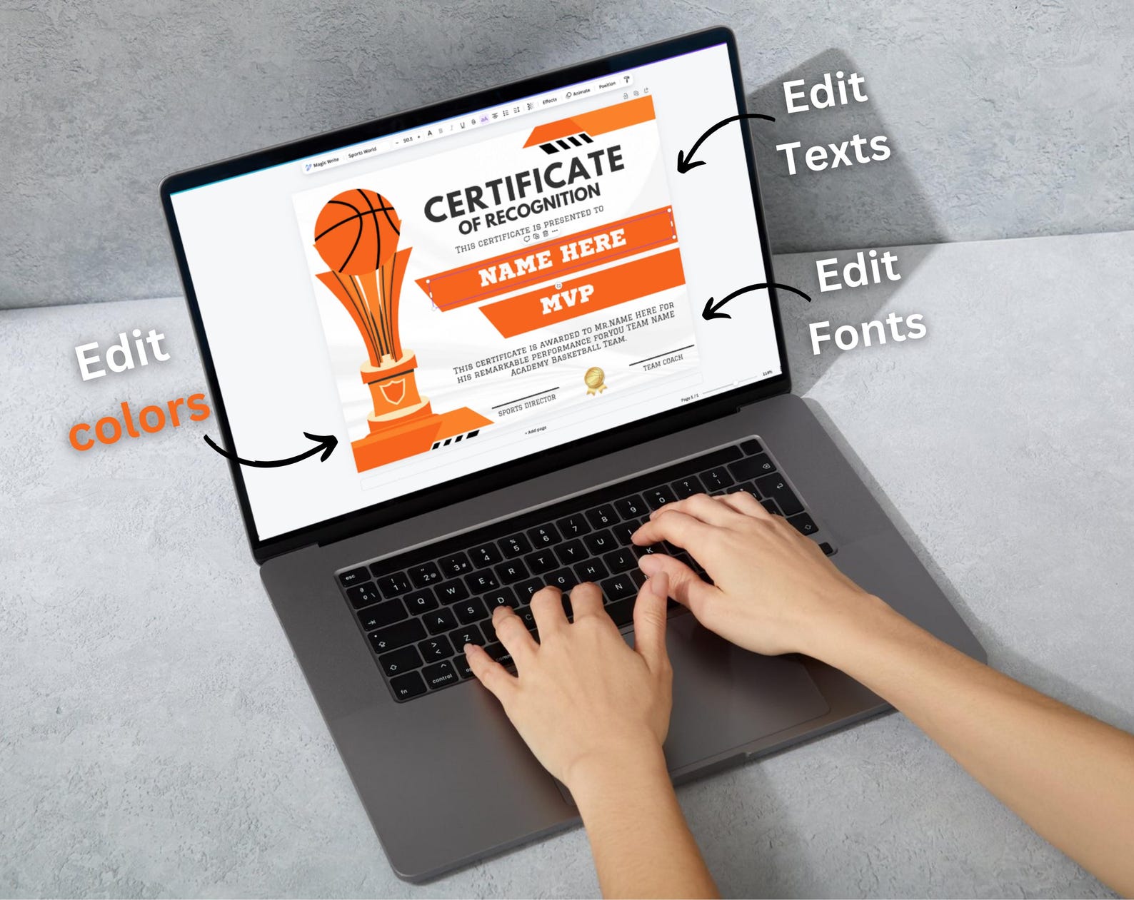 Custom Basketball Certificate Award Champion Canva Template, Printable ...