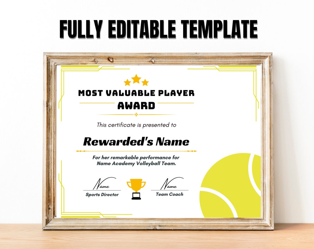 Editable Tennis Certificate Award Canva Template, Printable Tennis End ...