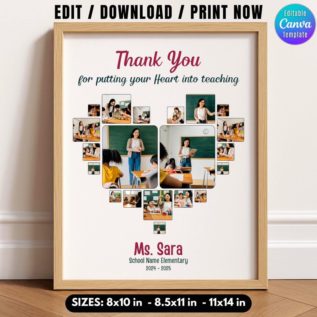 Thank You Teacher Photo Collage Gift for Teacher, Personalized Photo ...