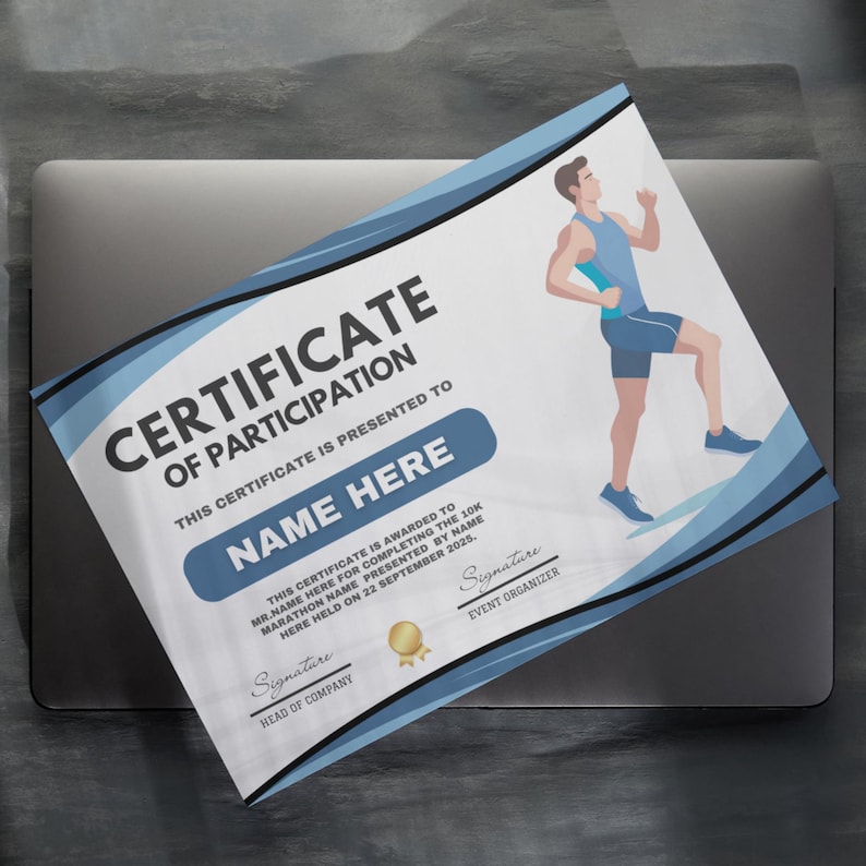 Editable Marathon Running Award Certificate Custom Printable ...