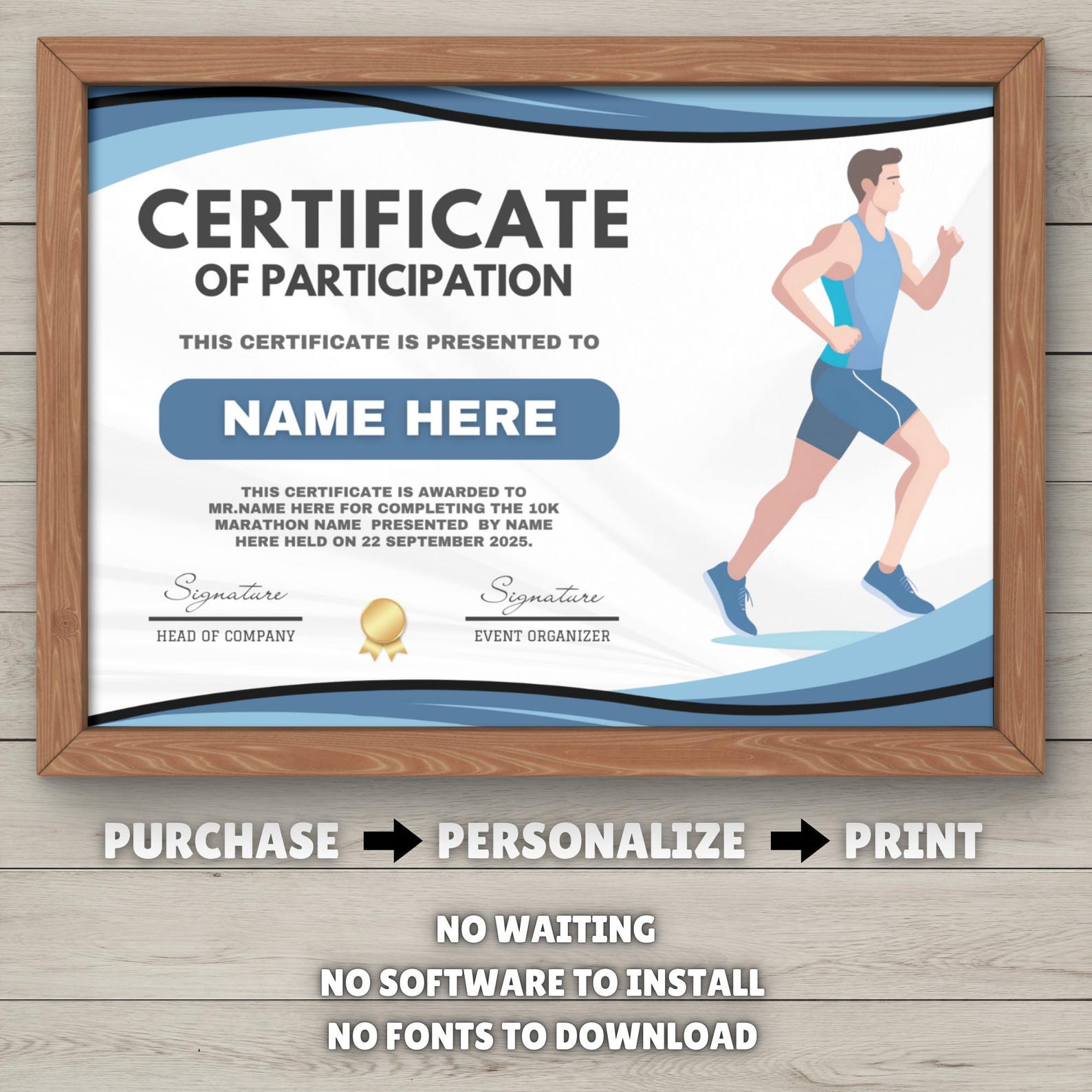 Editable Marathon Running Award Certificate Custom Printable ...