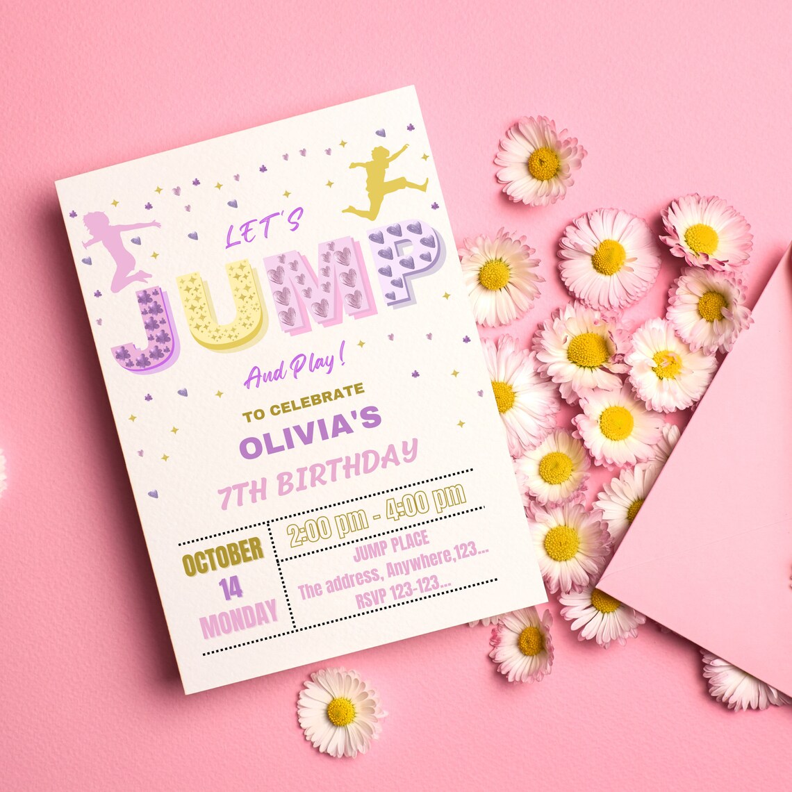 Editable Jump Birthday Invitation Trampoline Invite Party Bounce Jump ...