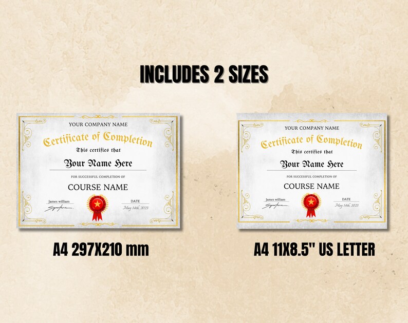 Editable Certificate of Completion Template,gold Border, Printable ...