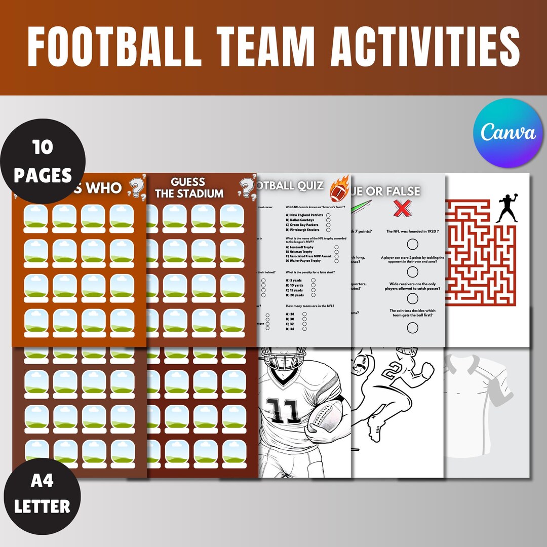 Football Team Games Activity Bundle Template, Printable Custom Game ...