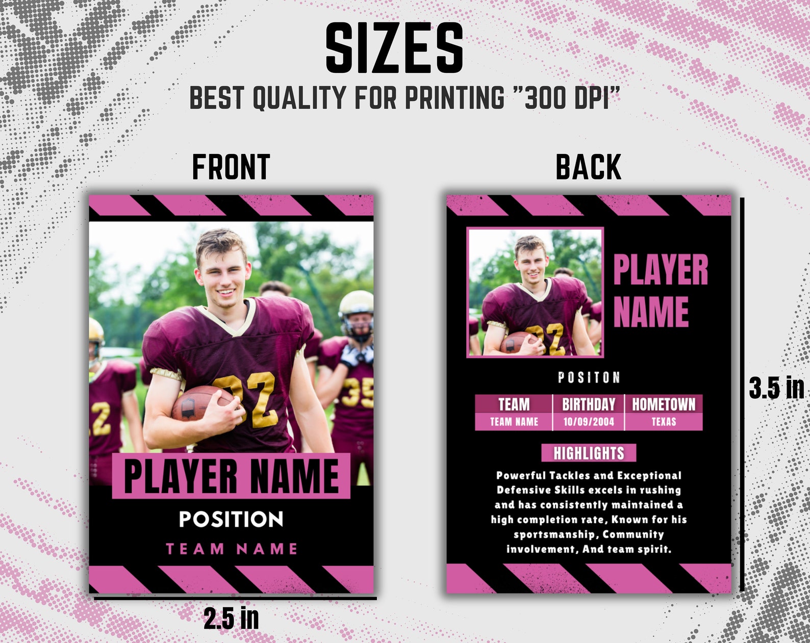 Football Trading Cards Template, Custom DIY Sports Card, Personalized ...