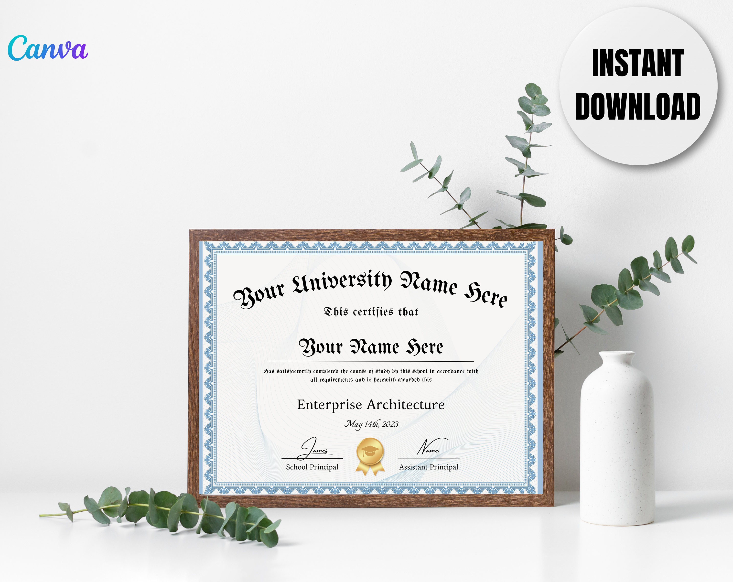 Classic University Diploma Template, College Diploma Design, Editable ...