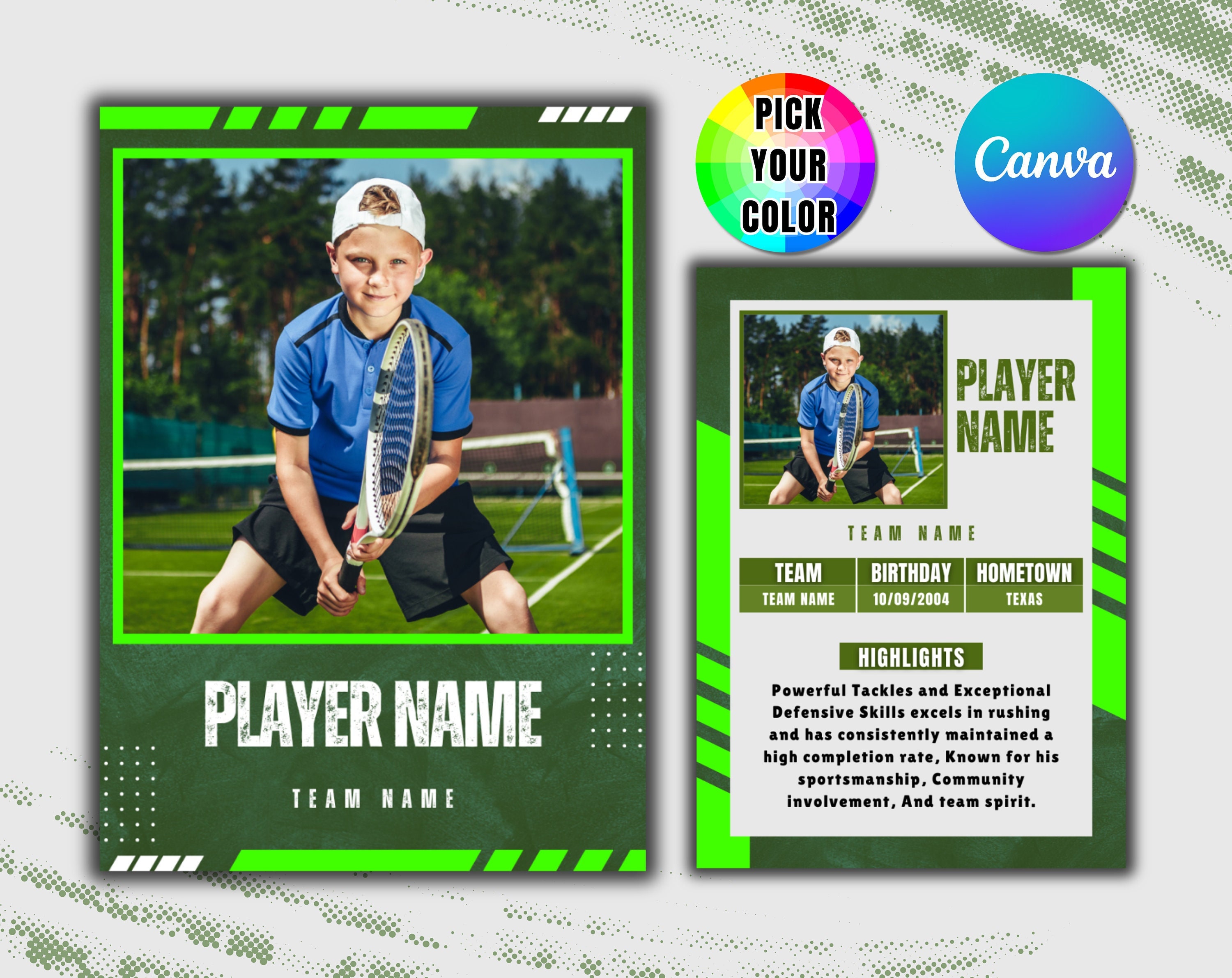 Tennis Trading Cards Template Customizable Tennis Player Card ...