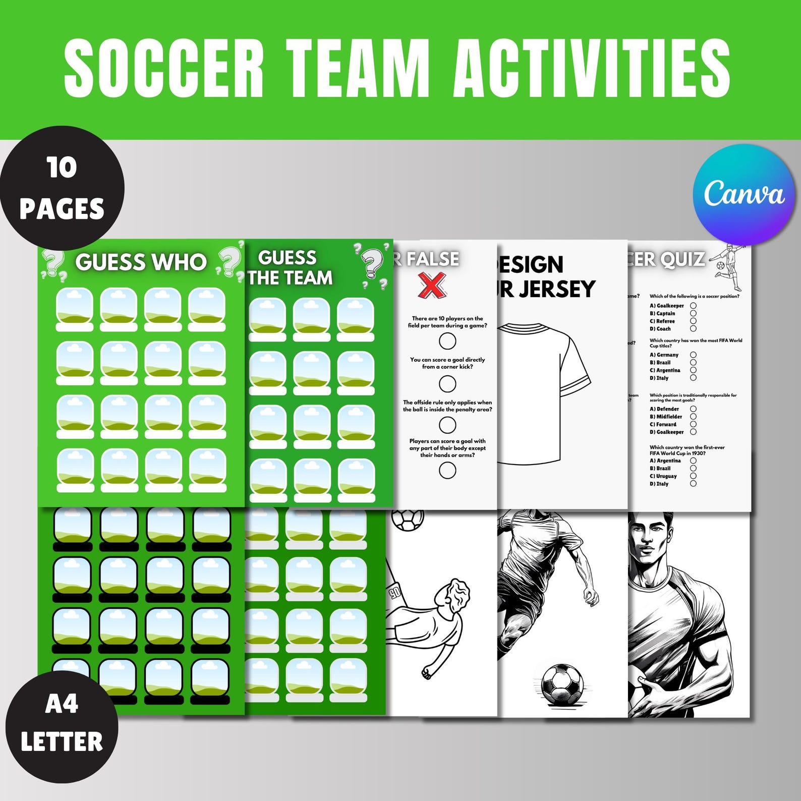 Editable Soccer Team Football Game Bundle Activity Pack, Printable ...