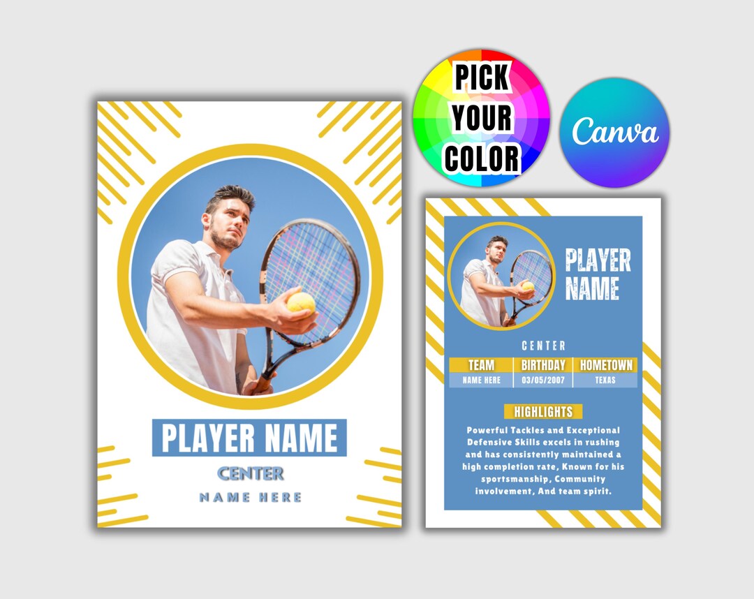 Tennis Trading Cards Template Customizable Tennis Player Card ...