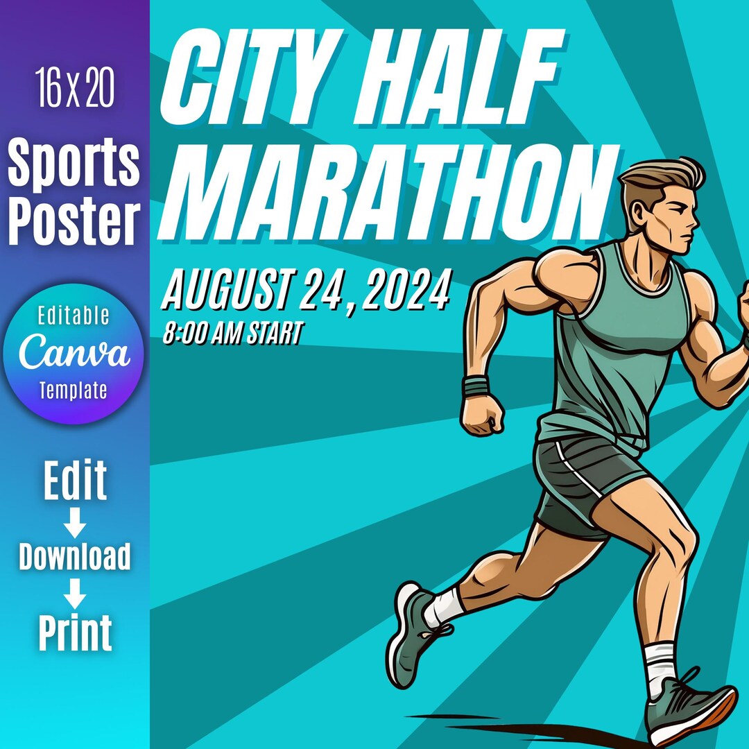 Editable Marathon Running Poster Template DIY Sport Poster Printable ...