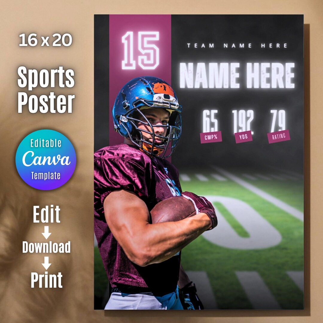 Football Player Poster Template DIY Sport Poster Printable Customizable ...