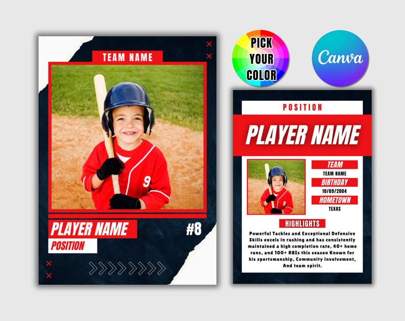 Baseball Trading Cards Editable Template, Customizable DIY Sports Card ...
