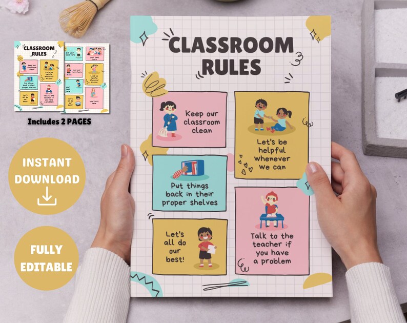 Classroom Rules Poster Class Expectations Template Editable Printable ...
