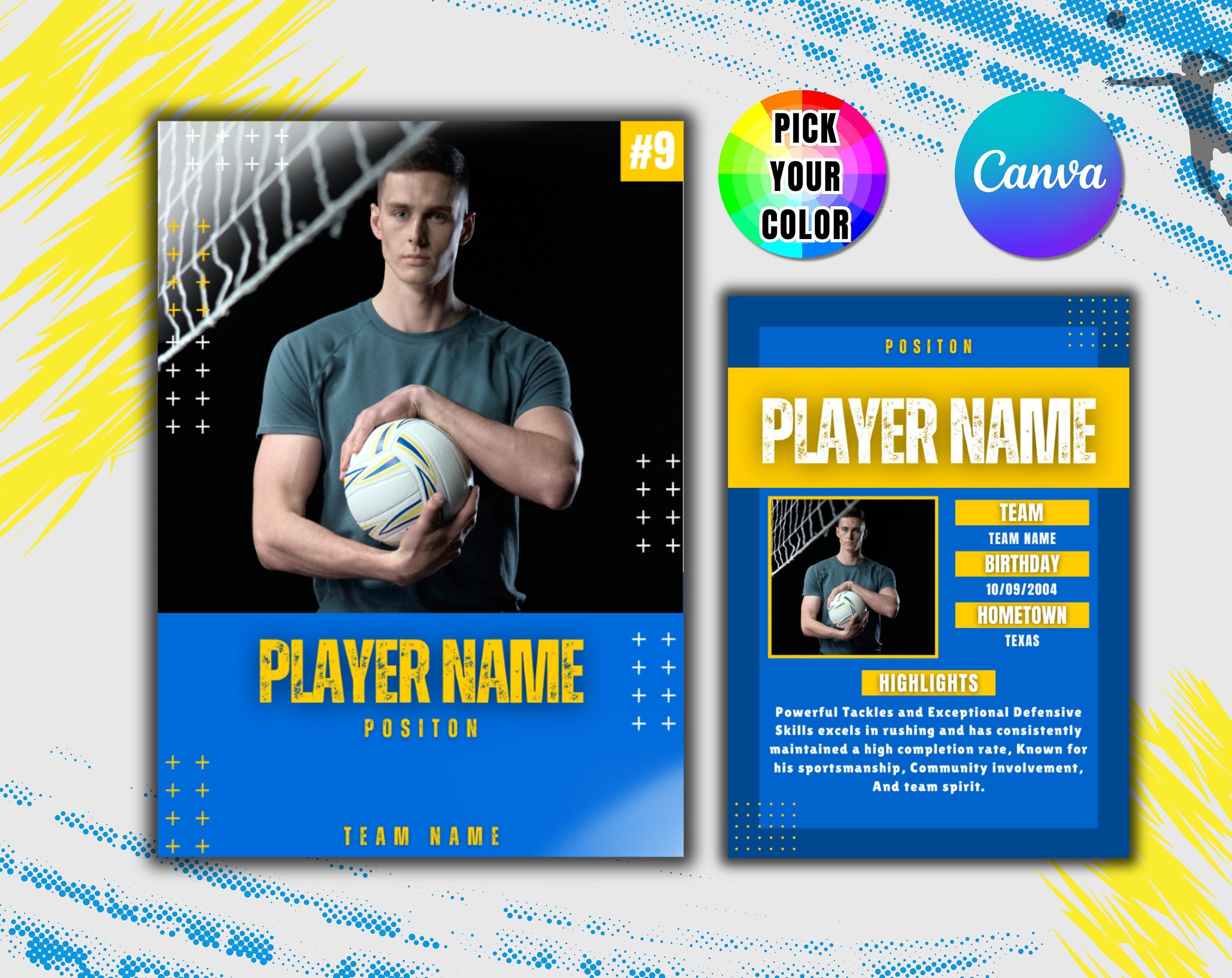 Volleyball Trading Card Template, Personalized Player Card (canva ...